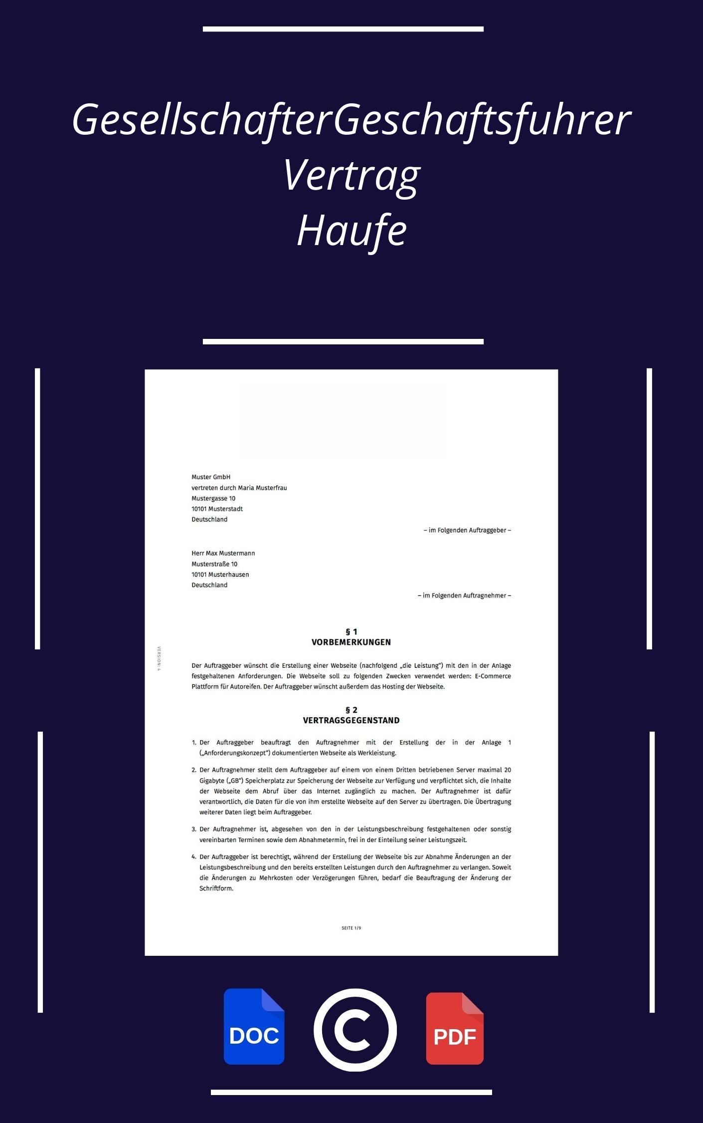 Gesellschafter-Geschäftsführer Vertrag Muster Haufe | PDF - WORD